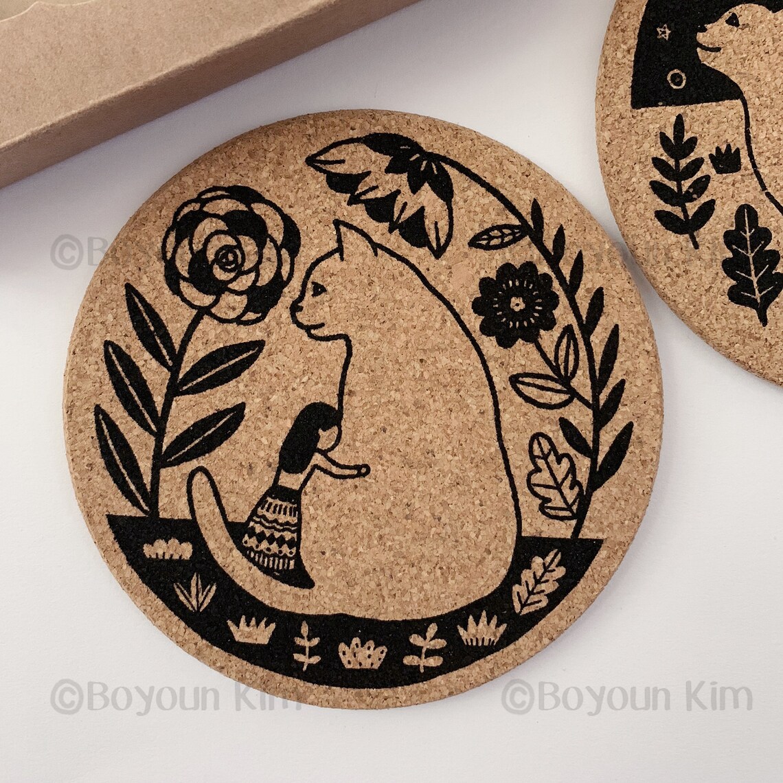 A Girl and Her Kitty Coaster Set - Etsy