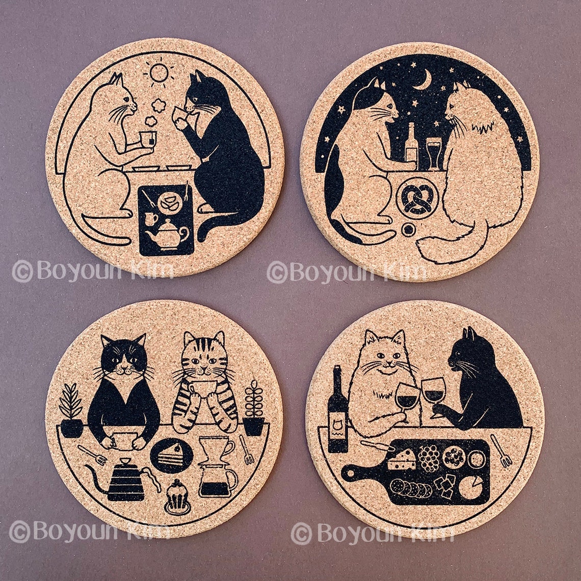 Cat Pairings Coaster Set - Etsy