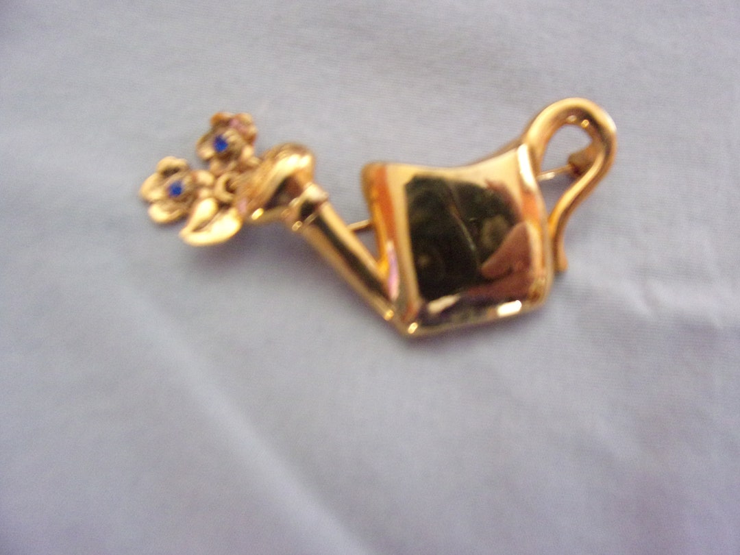 Vintage Gold Tone Watering Can Brooch, Craft, Repurpose - Etsy