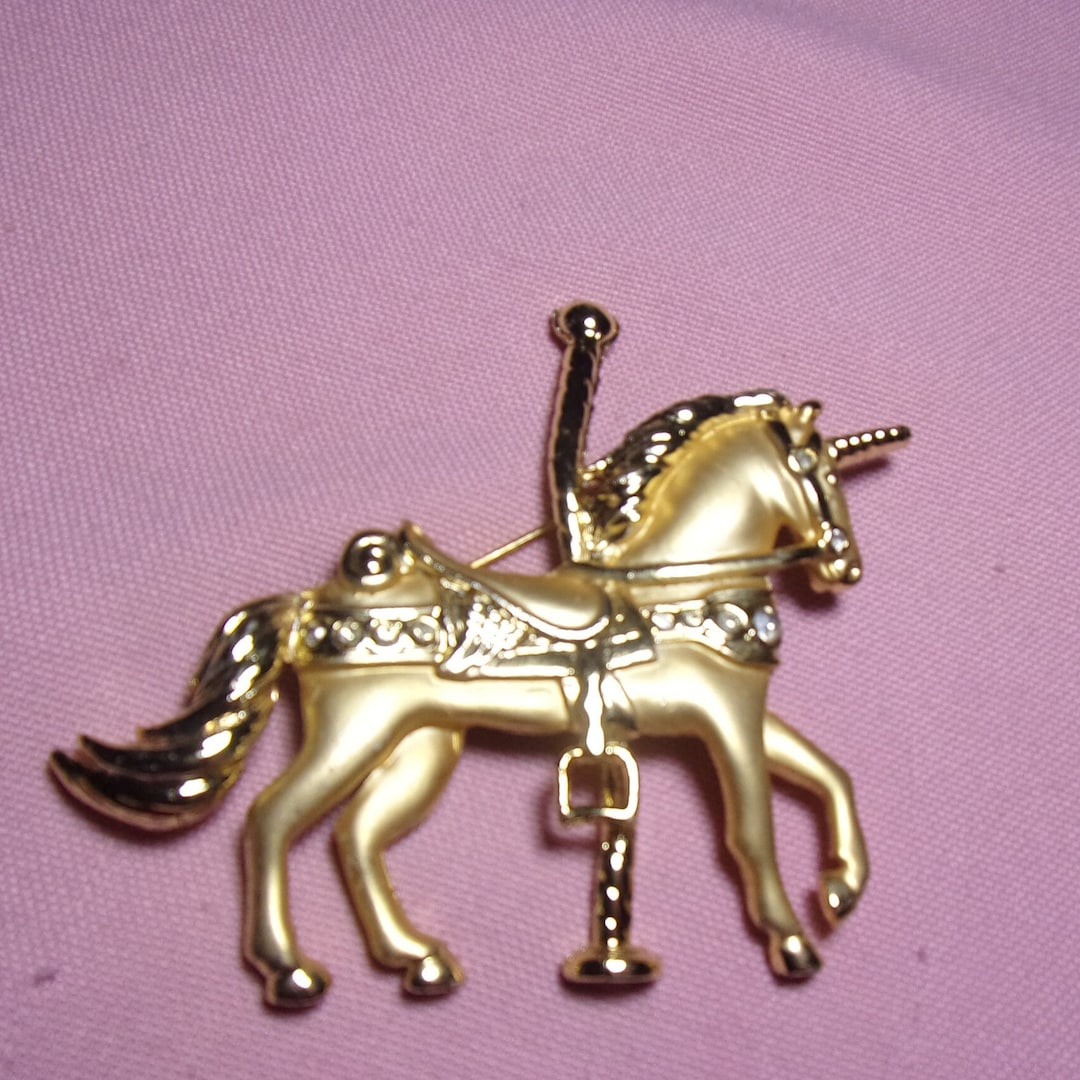 Vintage Gold Tone Carousel Horse Brooch - Etsy