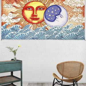 Dan Morris Sun and Moon New Age Tapestry Wall Hanging Clouds Sunshine ...