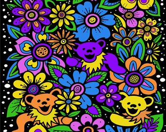 3D Grateful Dead Spiral Dancing Bears Tapestry FREE 3D | Etsy