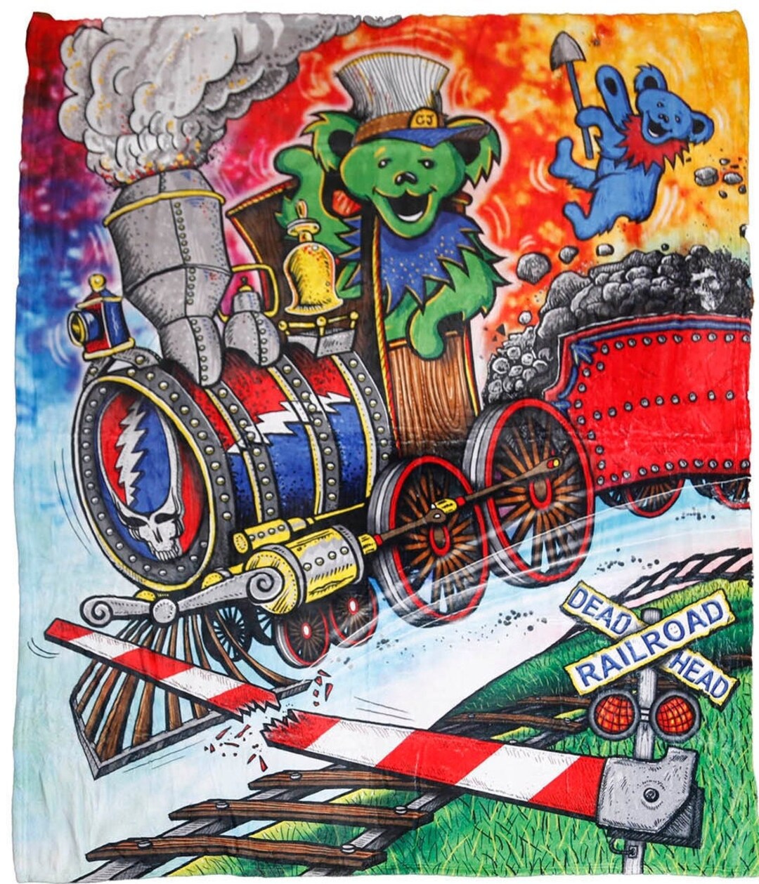 Grateful Dead Casey Jones Dancing Bears Plush Fleece Throw Blanket ...