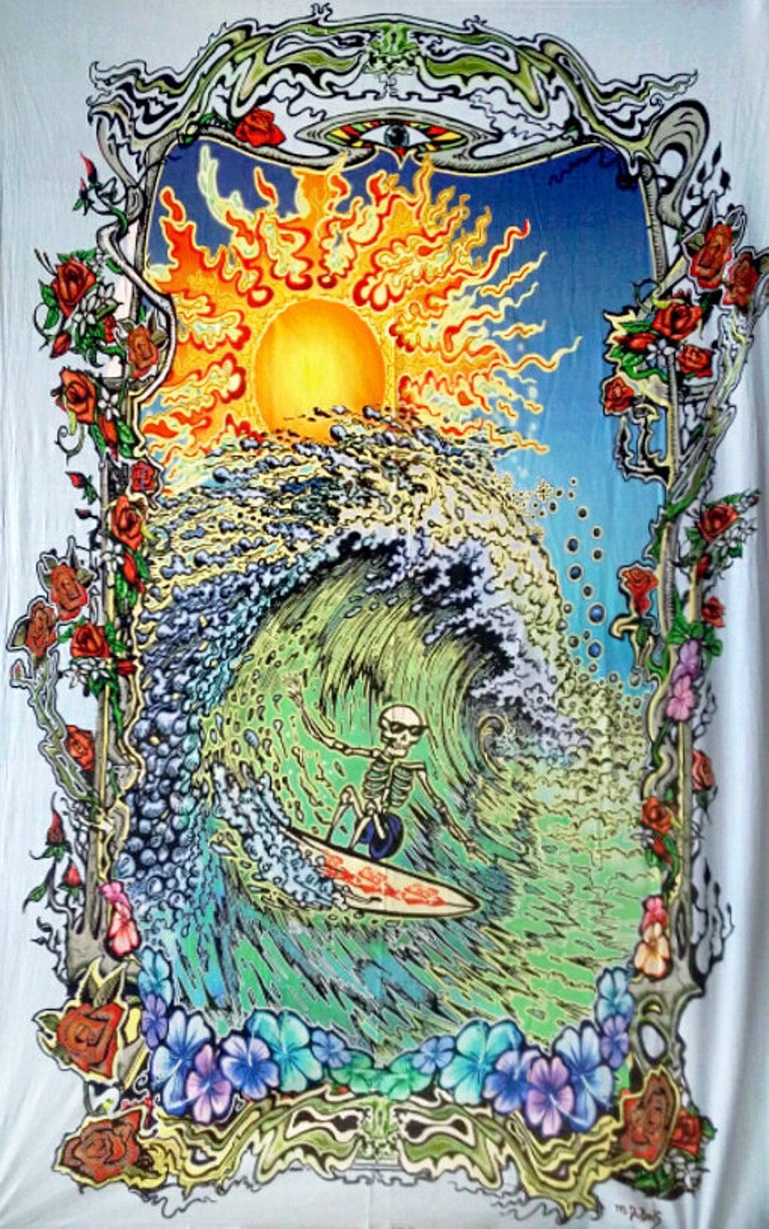 Surfing Skeleton Heady Art Print Tapestry Wall Hanging Mike Dubois Art ...