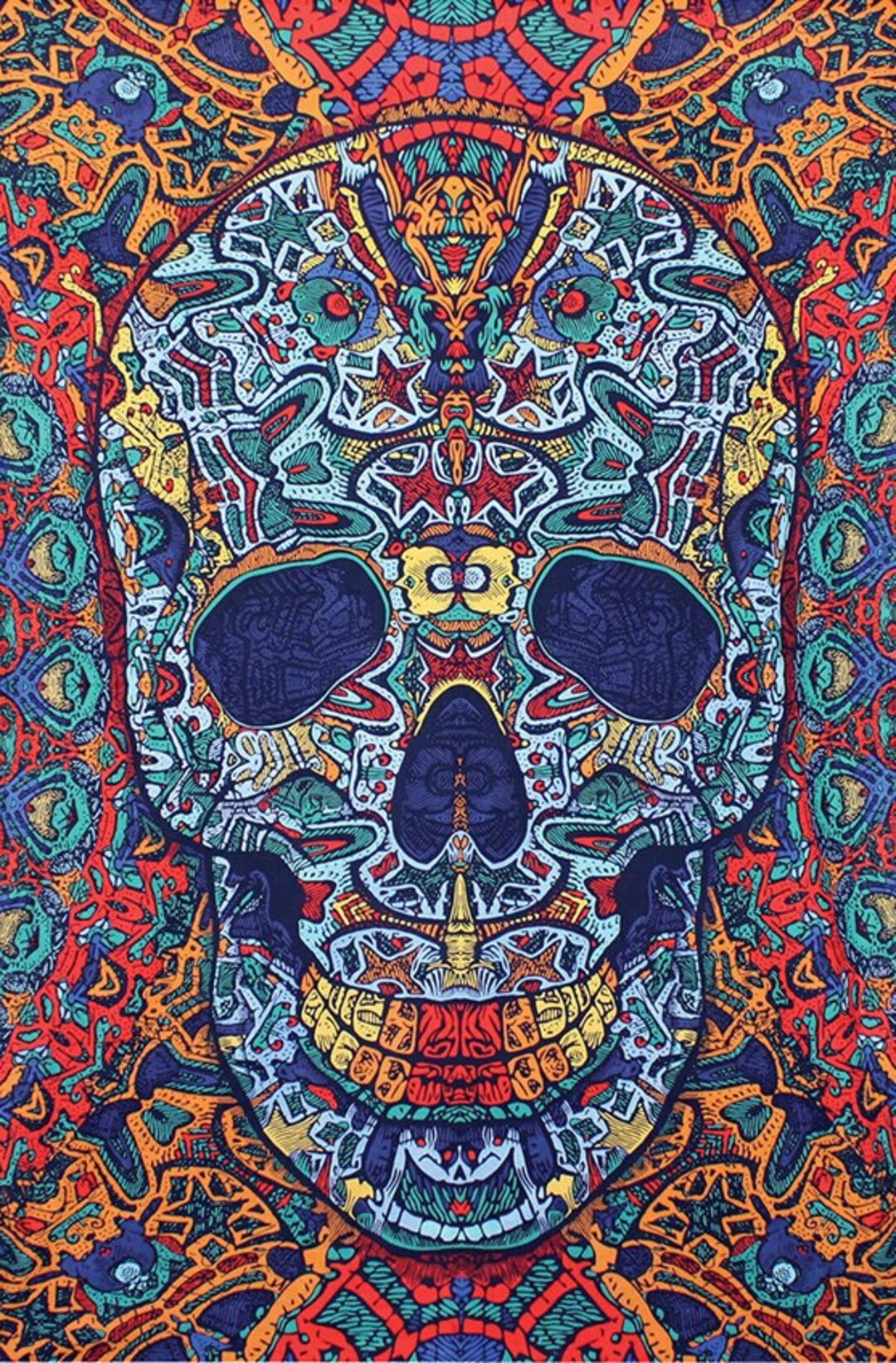 3D Psychedelic Skull Tapestry Wall Hanging FREE 3D Glasses Pirate Face ...