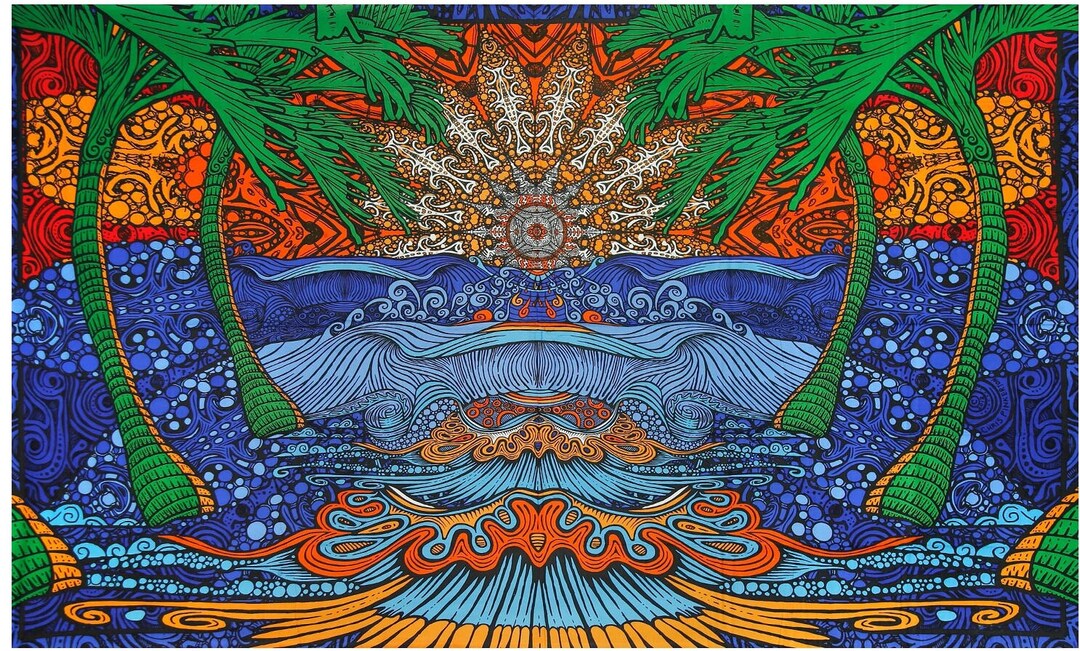 3D Glow in the Dark Epic Surf Wave Tapestry FREE 3D Glasses Psychedelic ...