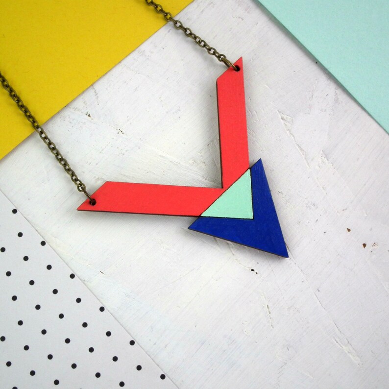 Chevron & Triangle Necklace Wooden Jewellery Statement - Etsy UK