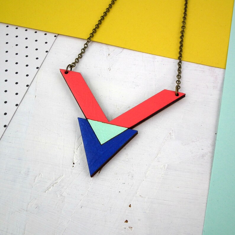 Chevron & Triangle Necklace Wooden Jewellery Statement - Etsy UK