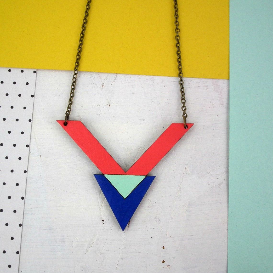 Chevron & Triangle Necklace Wooden Jewellery Statement - Etsy
