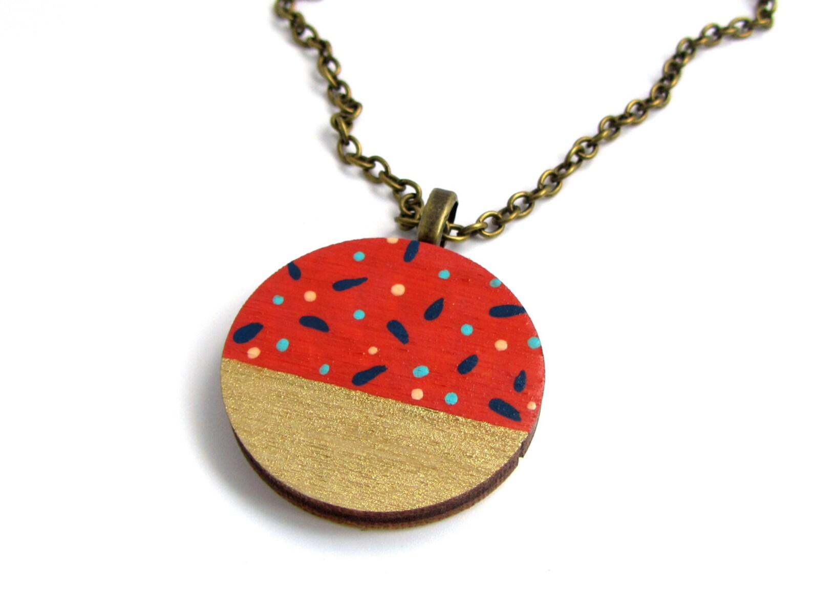 Tan Spotty Geometric Polka Dot Painted Necklace - Etsy