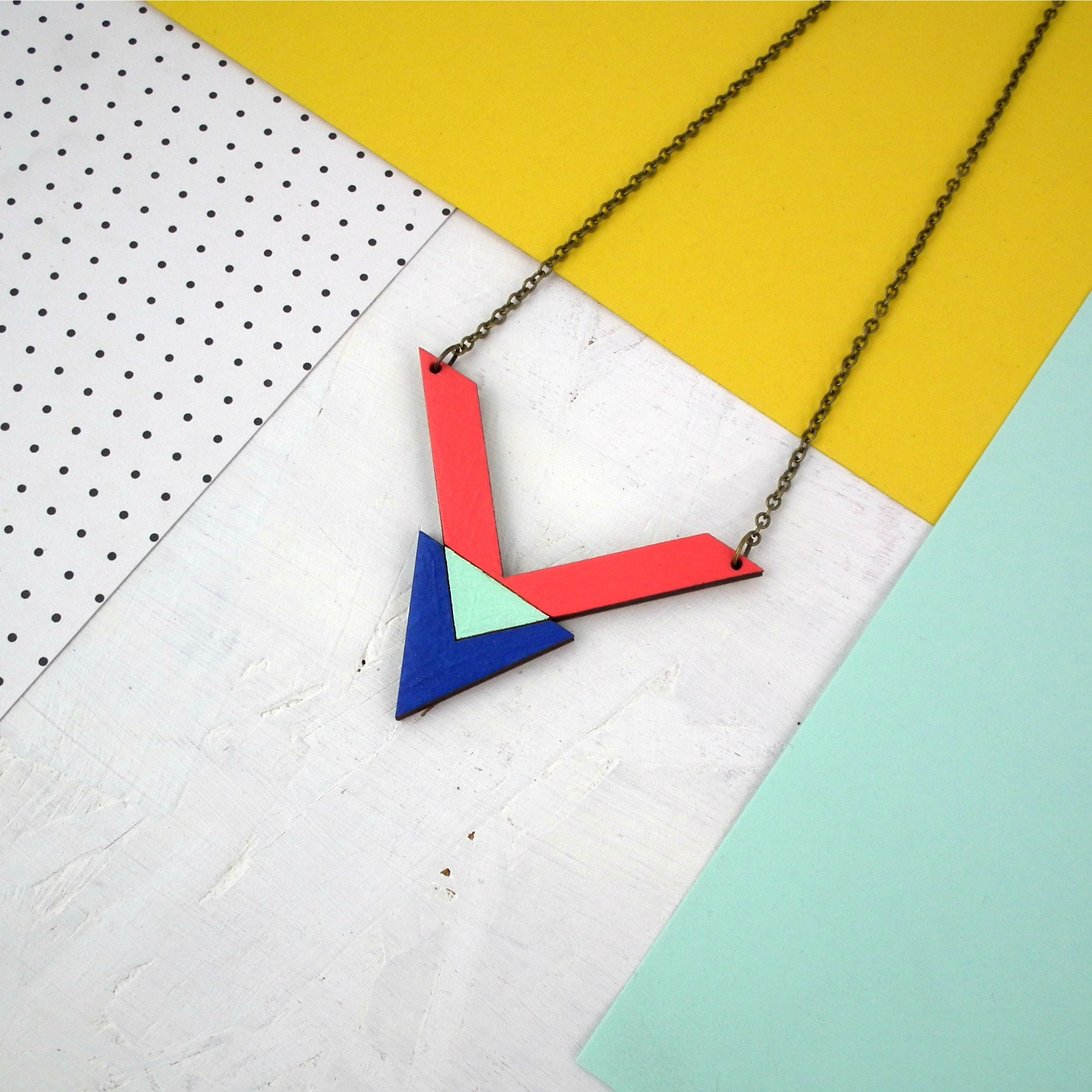 Chevron & Triangle Necklace Wooden Jewellery Statement - Etsy UK