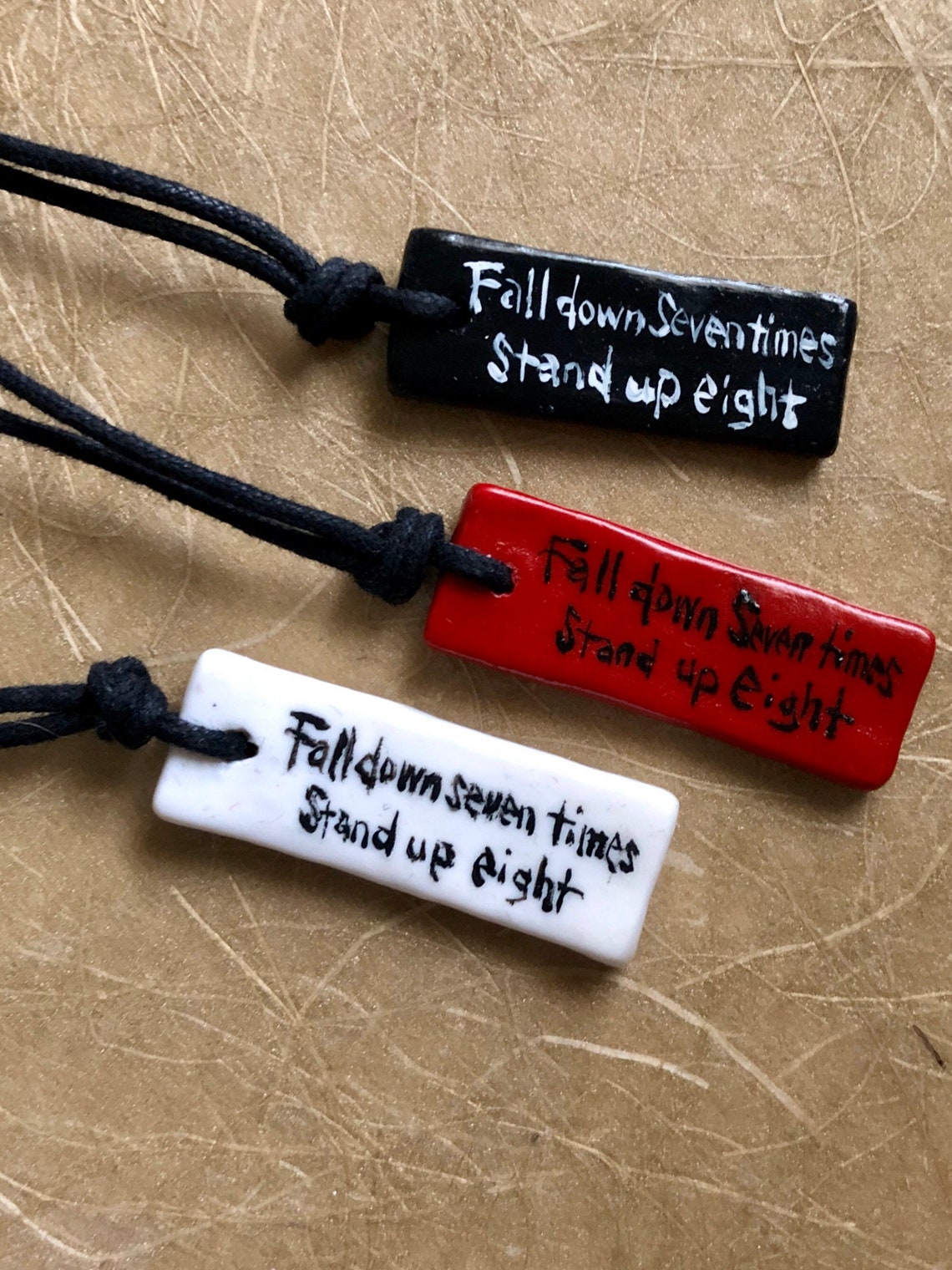 Nanakorobi Yaoki 七転八起 Fall Down Seven Times Stand up Eight -japanese Quote Hand Painted Necklace ...