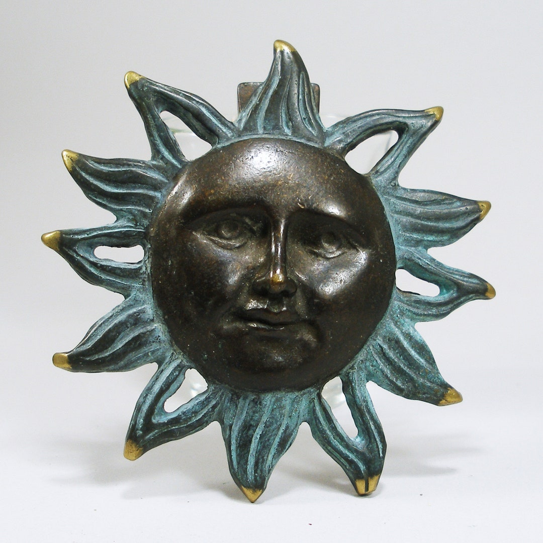 Sun Face Doorbell Cover - Cast Bronze - Sculptural - 3D - Verdigris ...