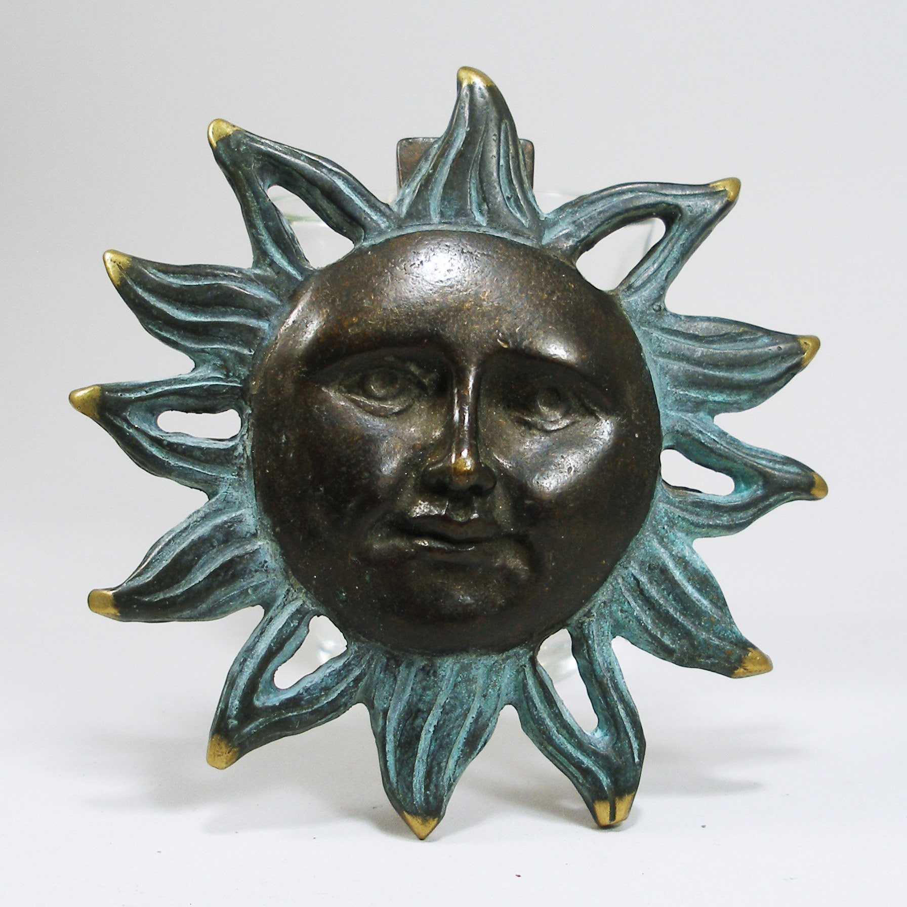 Sun Face Doorbell Cover - Cast Bronze - Sculptural - 3D - Verdigris ...