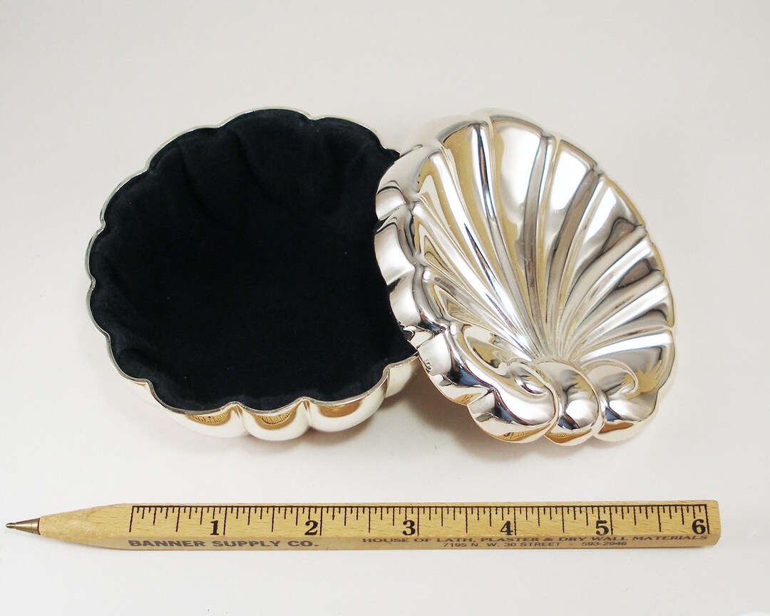 Vintage Silver Plate Trinket Box Scallop Shape Keepsake Box Gift Box ...