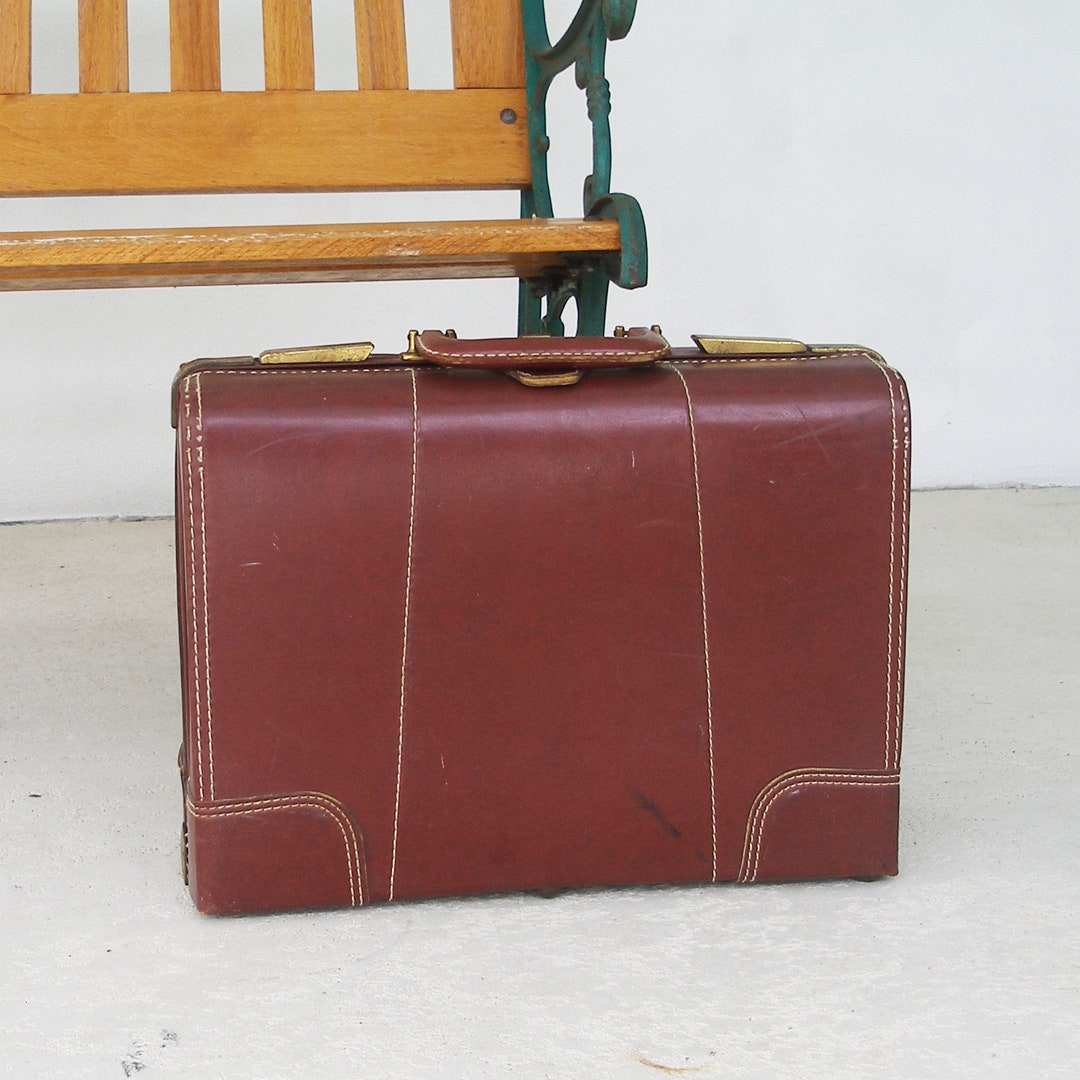 REDUCED Price - Vintage Leather Briefcase - Cognac - Large Hard Shell ...