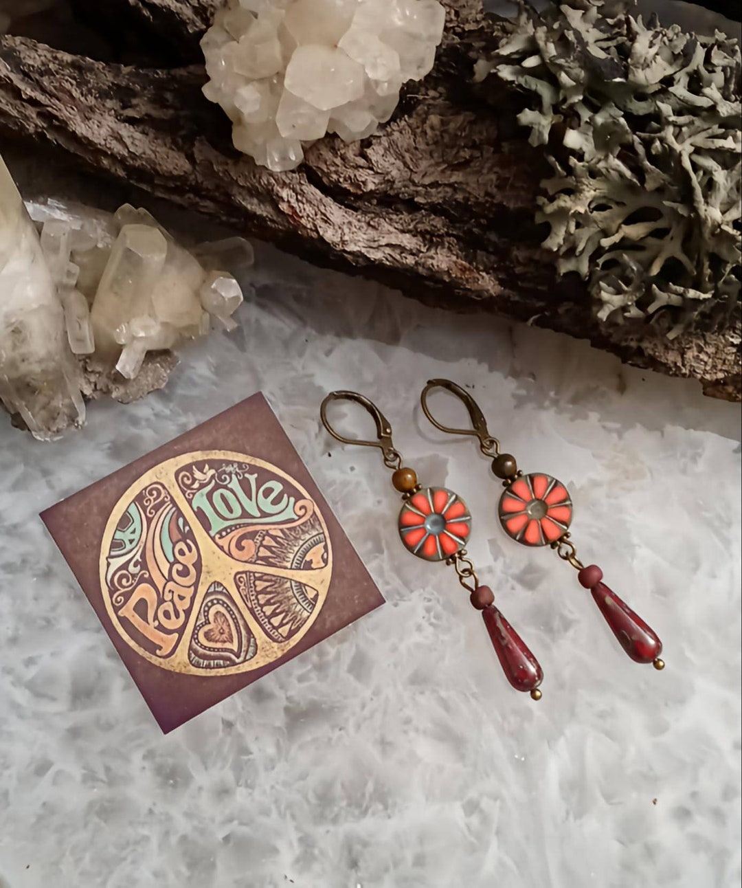 Retro Style 60s & 70s Hippie Flower Earrings, Flower Bead Drop Earrings ...