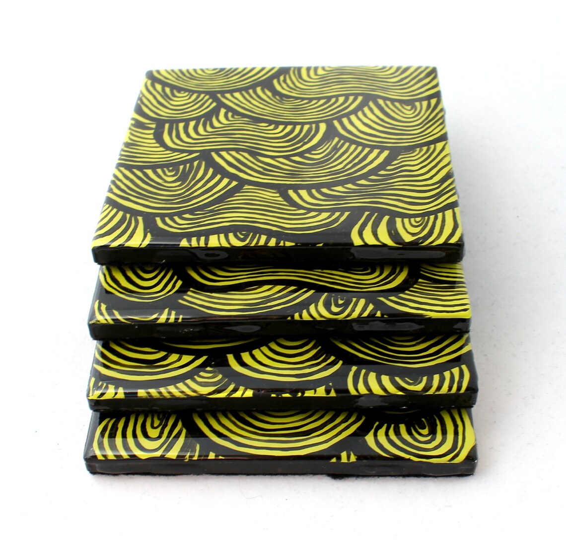 Resin Tile Coasters- Set of 4, Handpainted Coasters, Resin Coasters ...