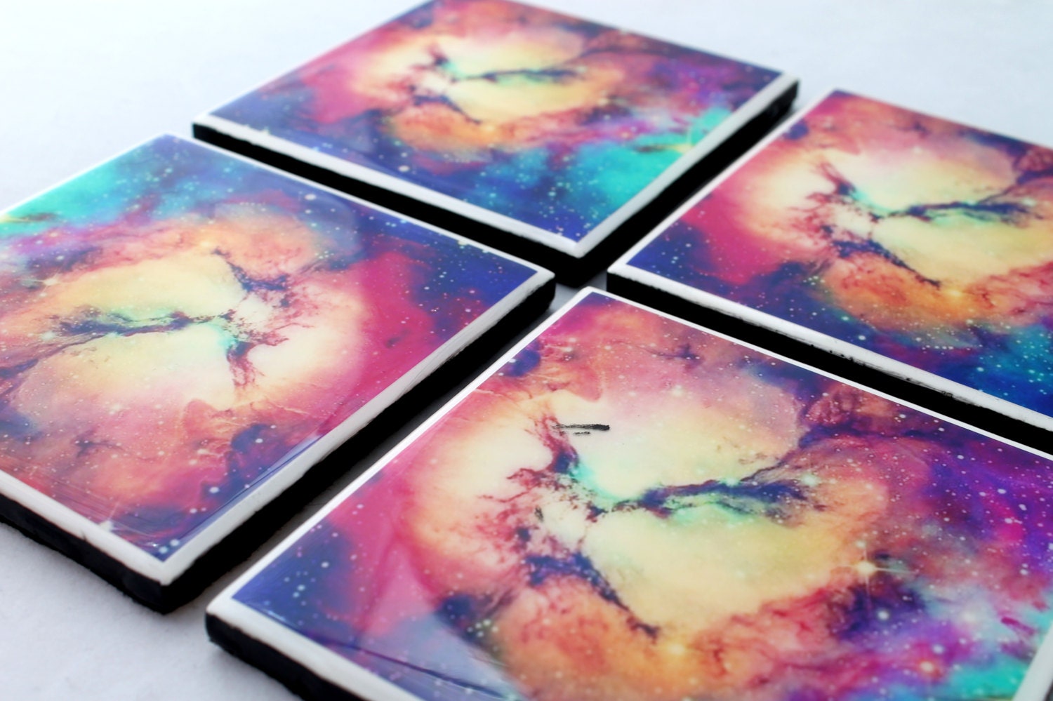 Resin Tile Coasters- Set of 4, Galaxy Coasters, Cosmic Coasters, Space ...