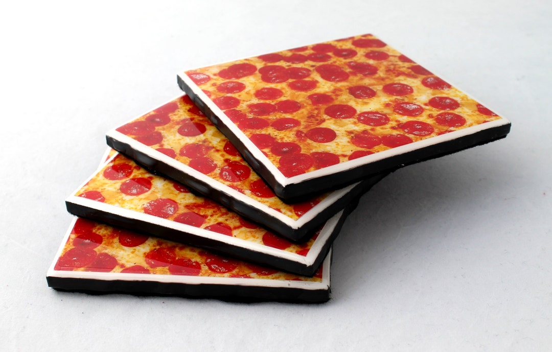 Resin Tile Coasters- Set of 4, Pizza Coasters, Pepperoni Pizza Coasters ...