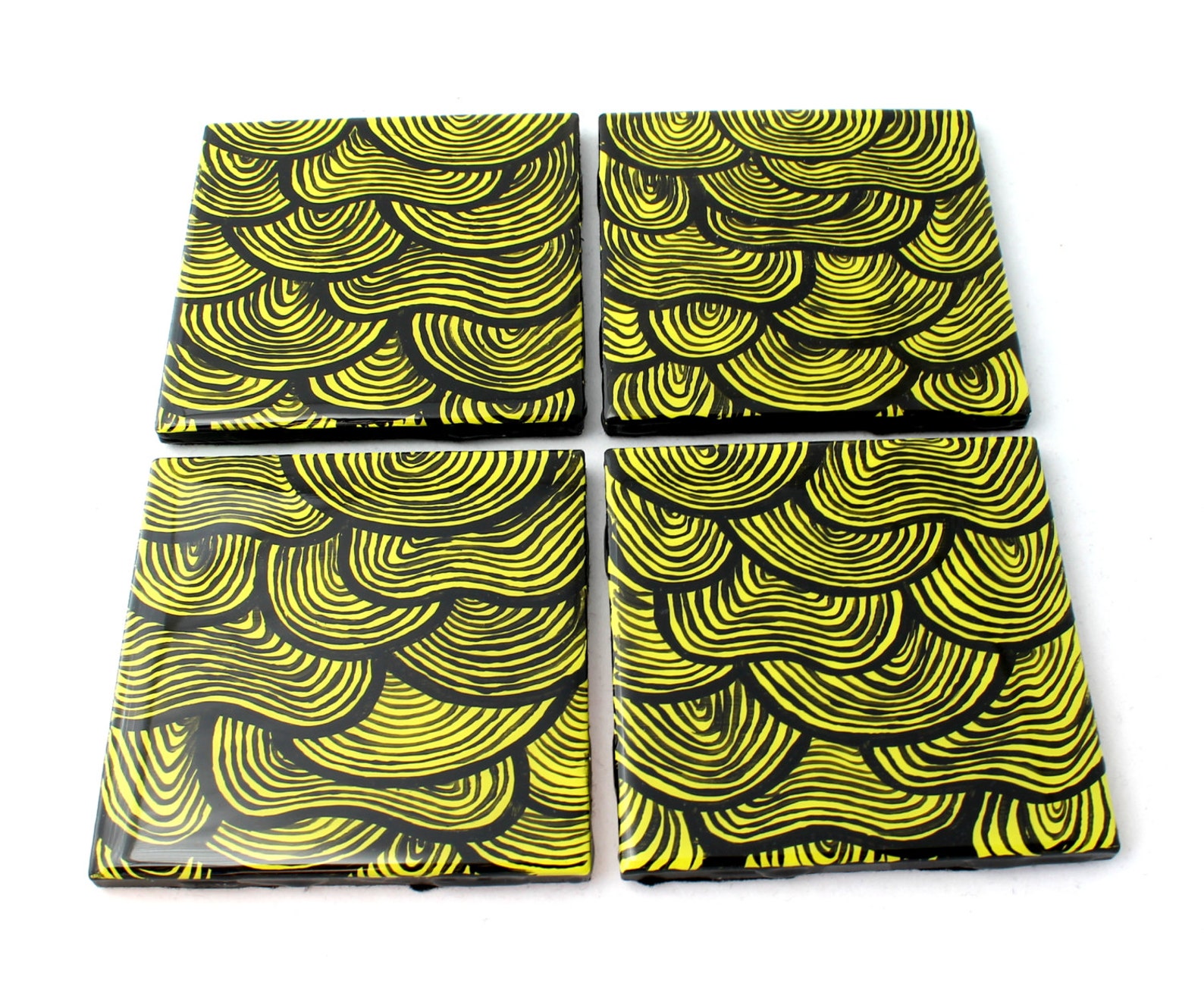 Resin Tile Coasters- Set of 4, Handpainted Coasters, Resin Coasters ...
