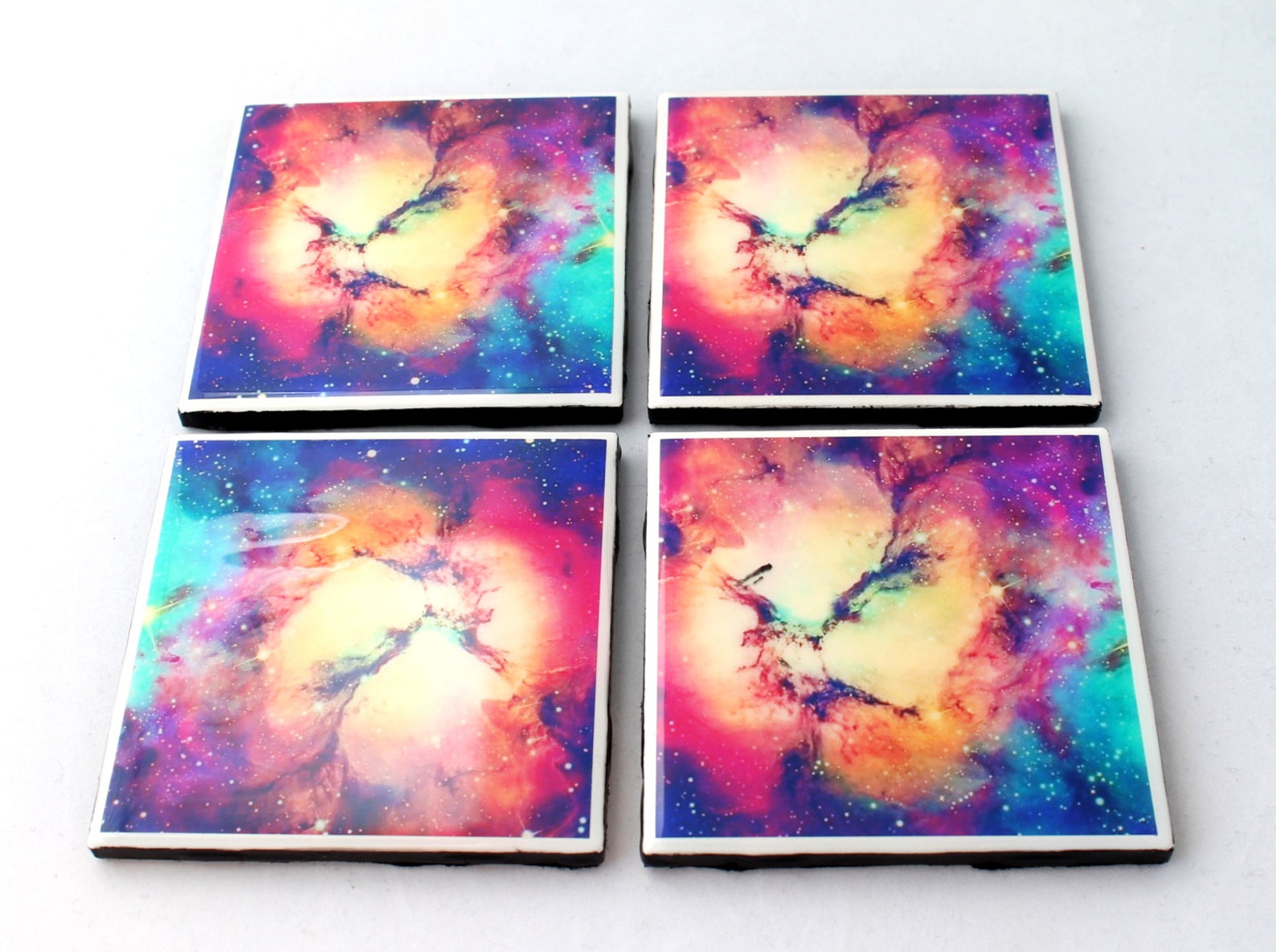 Resin Tile Coasters Set of 4, Galaxy Coasters, Cosmic Coasters, Space ...