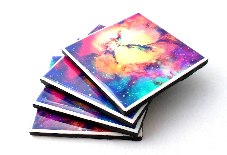 Resin Tile Coasters Set of 4, Galaxy Coasters, Cosmic Coasters, Space ...