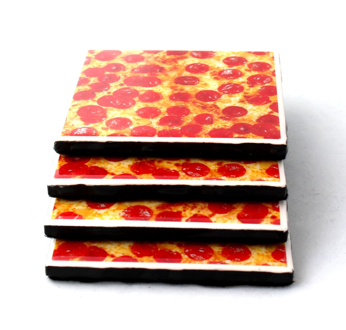 Resin Tile Coasters- Set of 4, Pizza Coasters, Pepperoni Pizza Coasters ...