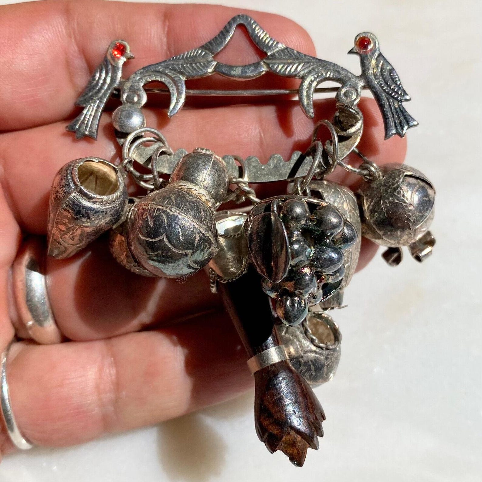 Antique 890 Silver PENCA DE BALANGANDAN 8 Charm Brooch Figa Fist Ethnic ...