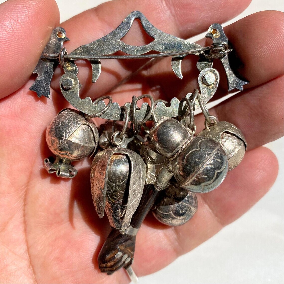 Antique 890 Silver PENCA DE BALANGANDAN 8 Charm Brooch Figa Fist Ethnic ...