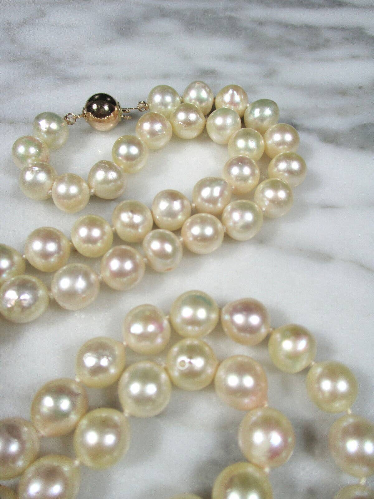 Large Vintage 10mm Japanese Cultured Akoya Pearl Necklace 14K Yellow ...