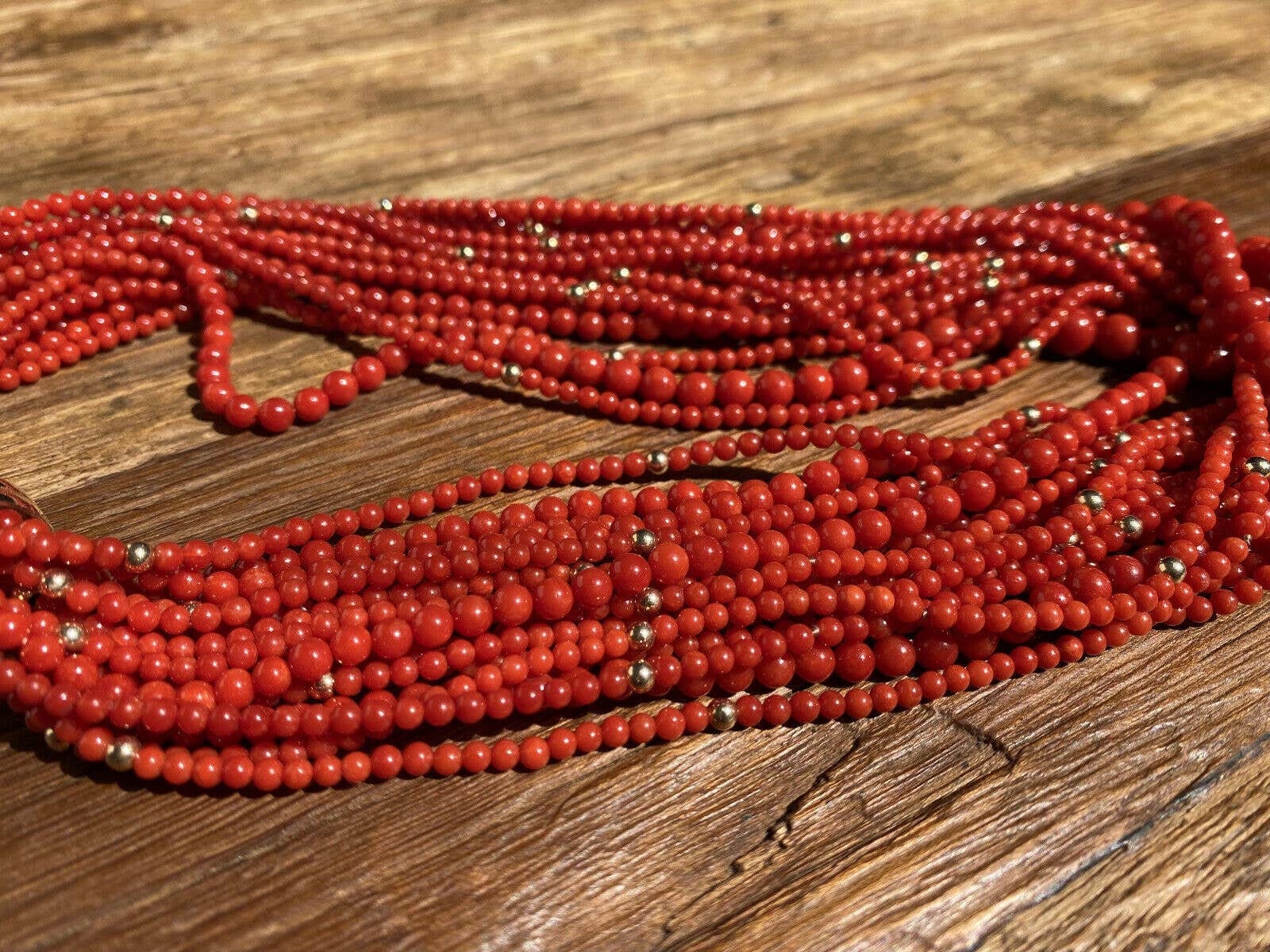 Large Vintage Italian Natural Red Coral 17 Strand Torsade Necklace 14K ...