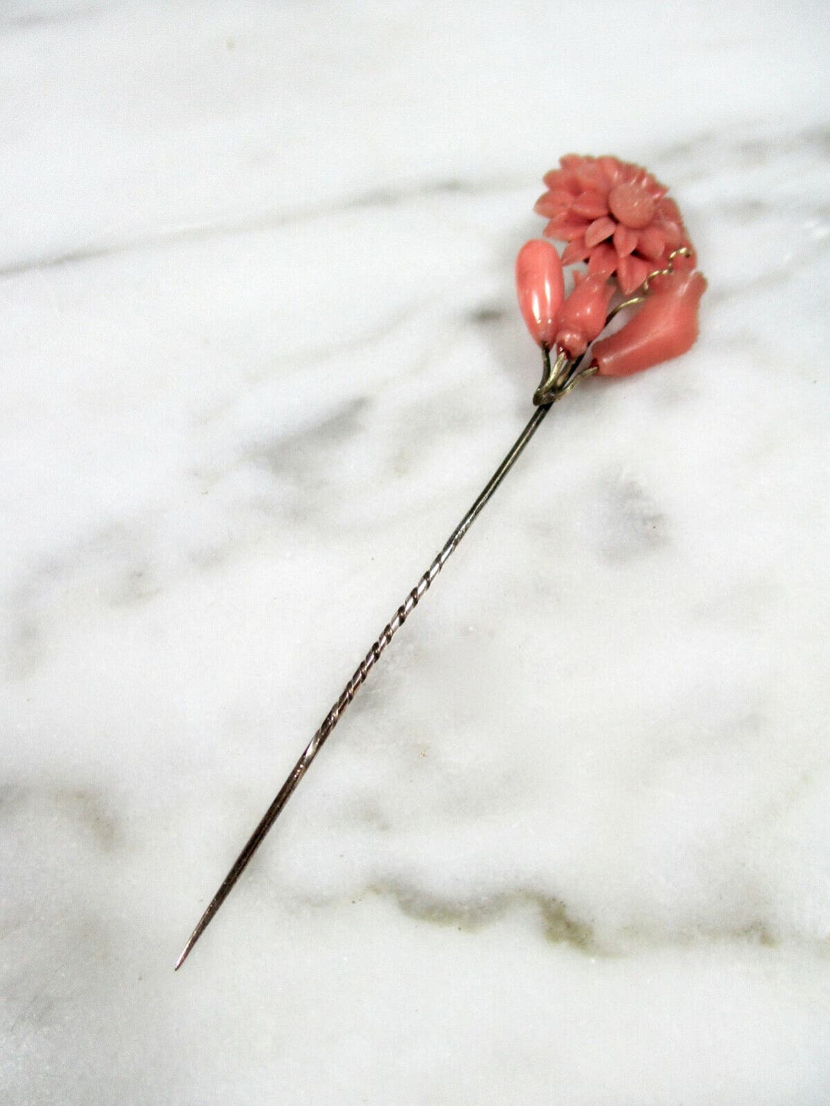 Antique Victorian Solid Silver 9K Gold Intricate Carved Coral Floral ...