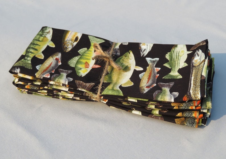 Set of 6 Fish Napkins 100% Cotton on Black | Etsy