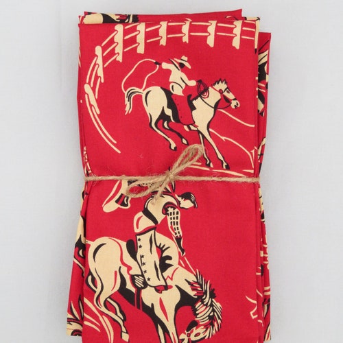 Set of 6 Roping Ranch Terra Cotta Cowboy 100 % Cotton Napkins - Etsy