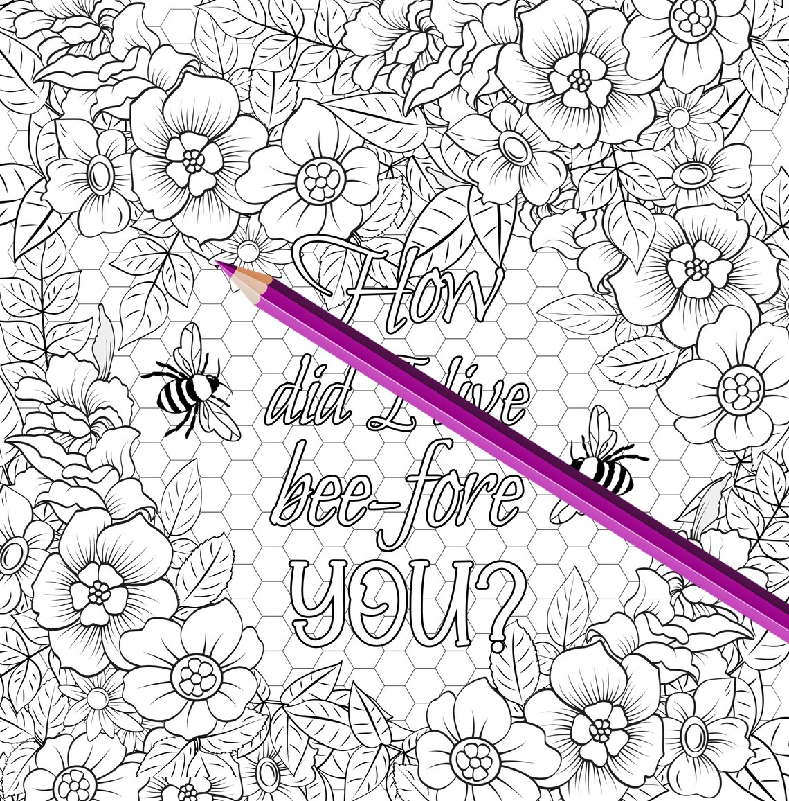 5 Honey Bees and Flowers Adult Printable Coloring Pages - Etsy