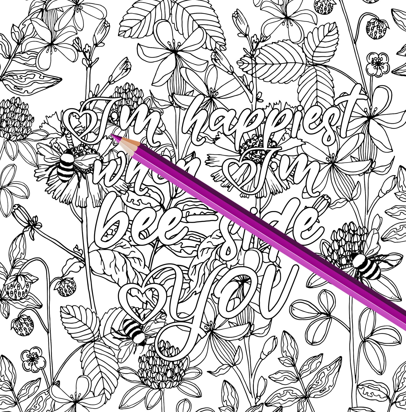 5 Honey Bee Adult Printable Coloring Pages With Romantic Quotes - Etsy UK