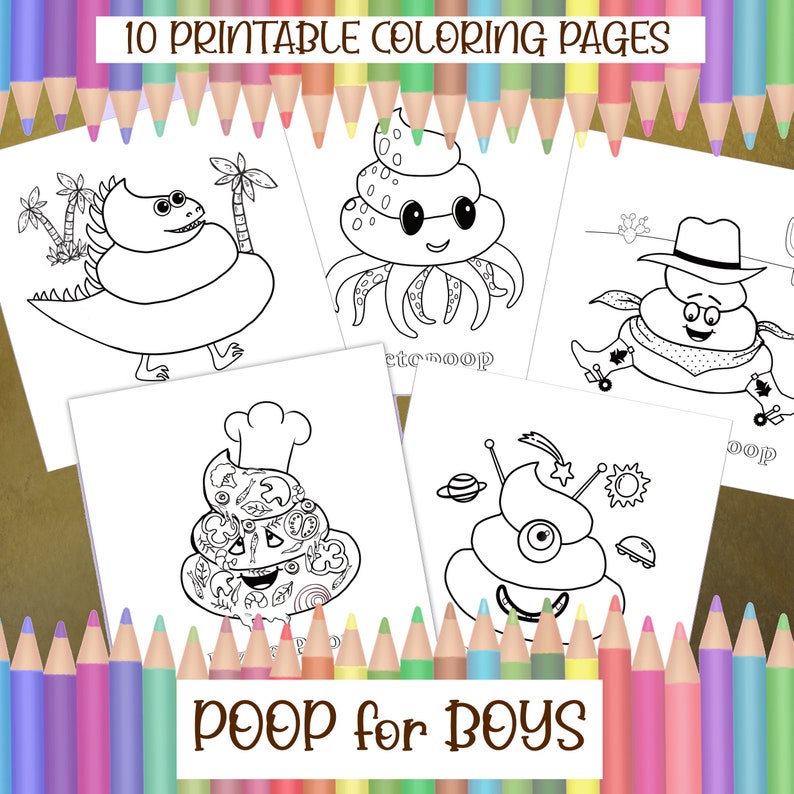 Poop for Boys Printable Coloring Pages With Funny Poop | Etsy