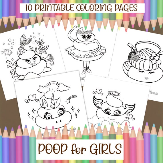 Girly-poo Printable Coloring Pages With Cute Funny Poop - Etsy Singapore