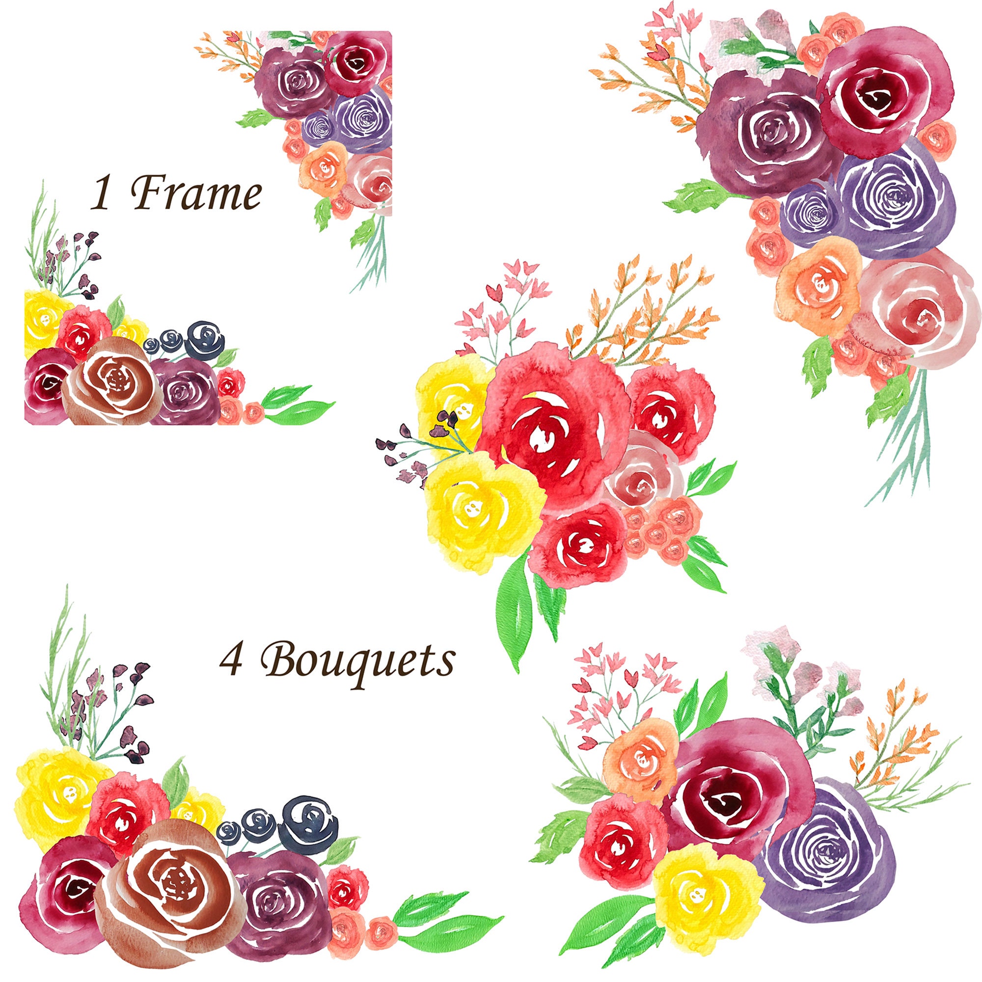 Hand Painted Flowers Clipart Digital Download Spring Floral - Etsy