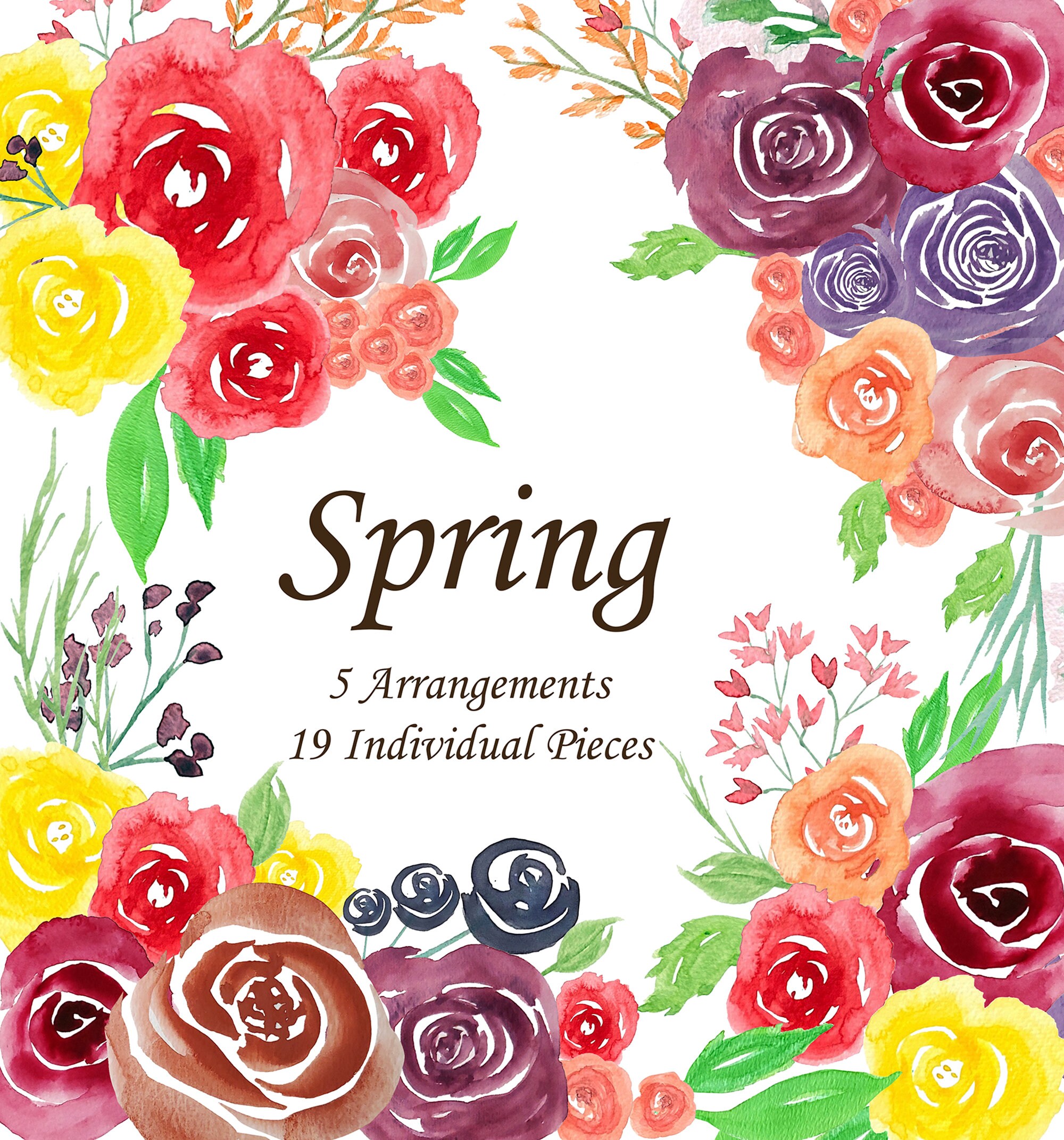 Hand Painted Flowers Clipart Digital Download Spring Floral - Etsy