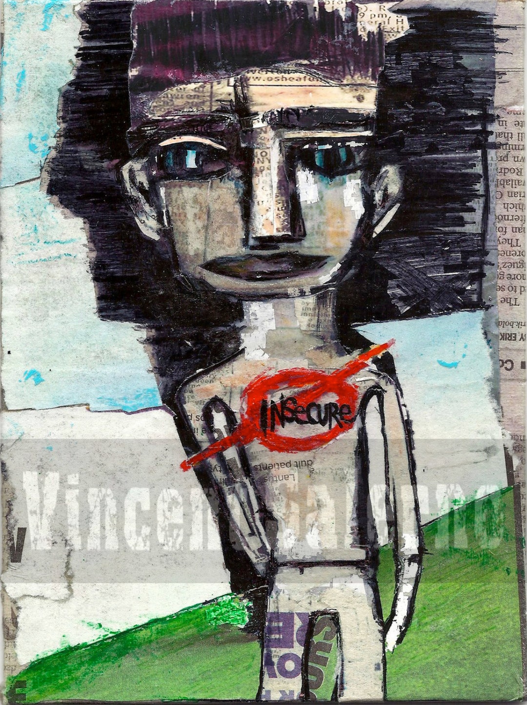 Insecure Original Collage Mixed Media Art on Wood-urban Art-streetart ...