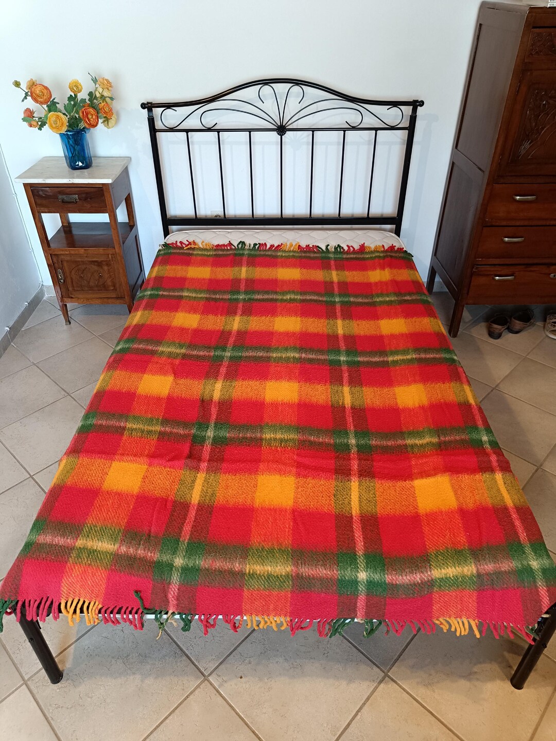 Vintage 1970s Colorful Rasta Style Blanket, Acrylic Blanket, Sofa ...