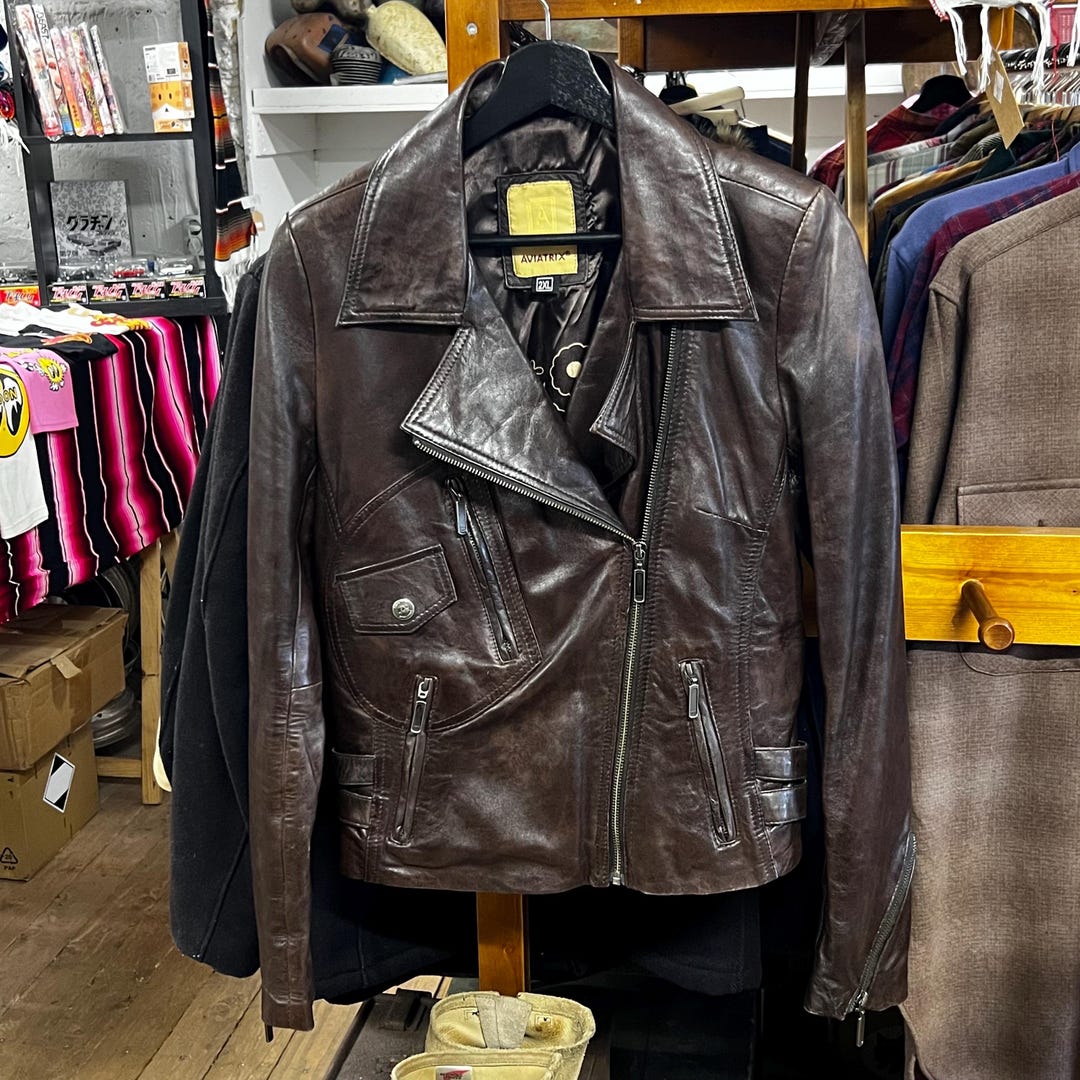 Aviatrix Biker Motorcycle Brown Leather Jacket, Women’s 2XL, Rocker ...