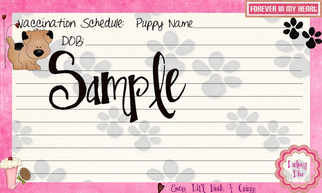Set of 2 ~ Female & Male , Vaccination Cards for Dog Breeders, Puppy ...