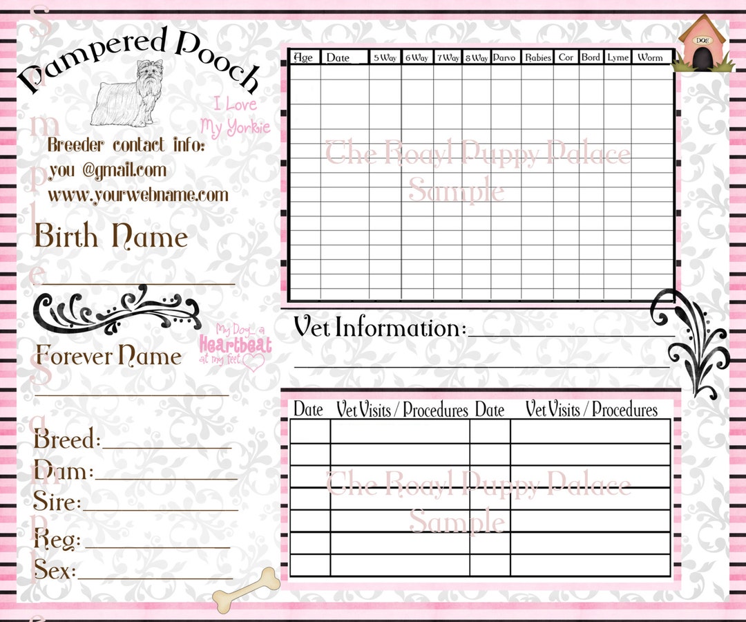 Customizable Vaccination Cards for Dog Breeders, Puppy Health Record ...