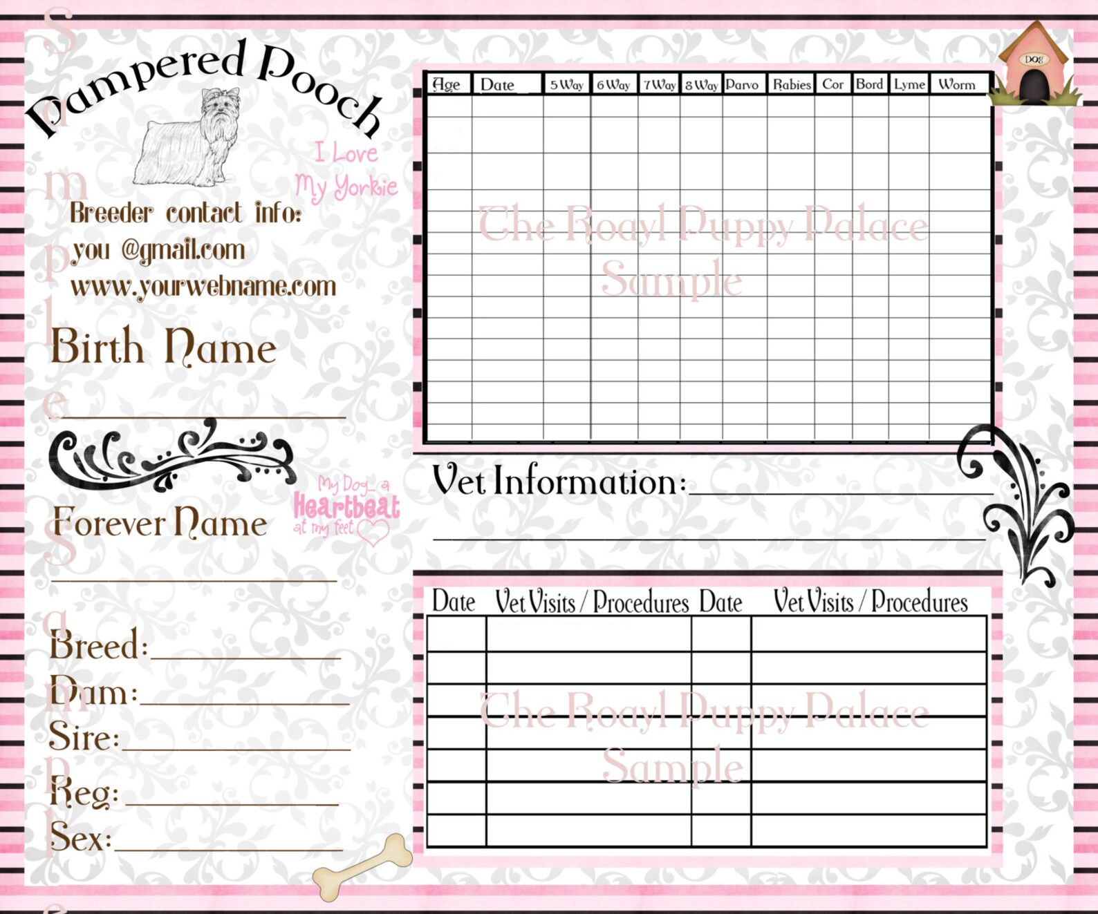 Customizable Vaccination Cards for Dog Breeders, Puppy Health Record ...