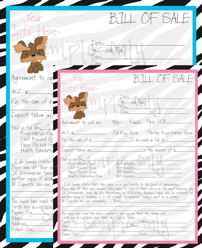 Digital Set of Boy and Girl Zebra Yorkie ,customizable Vaccination ...