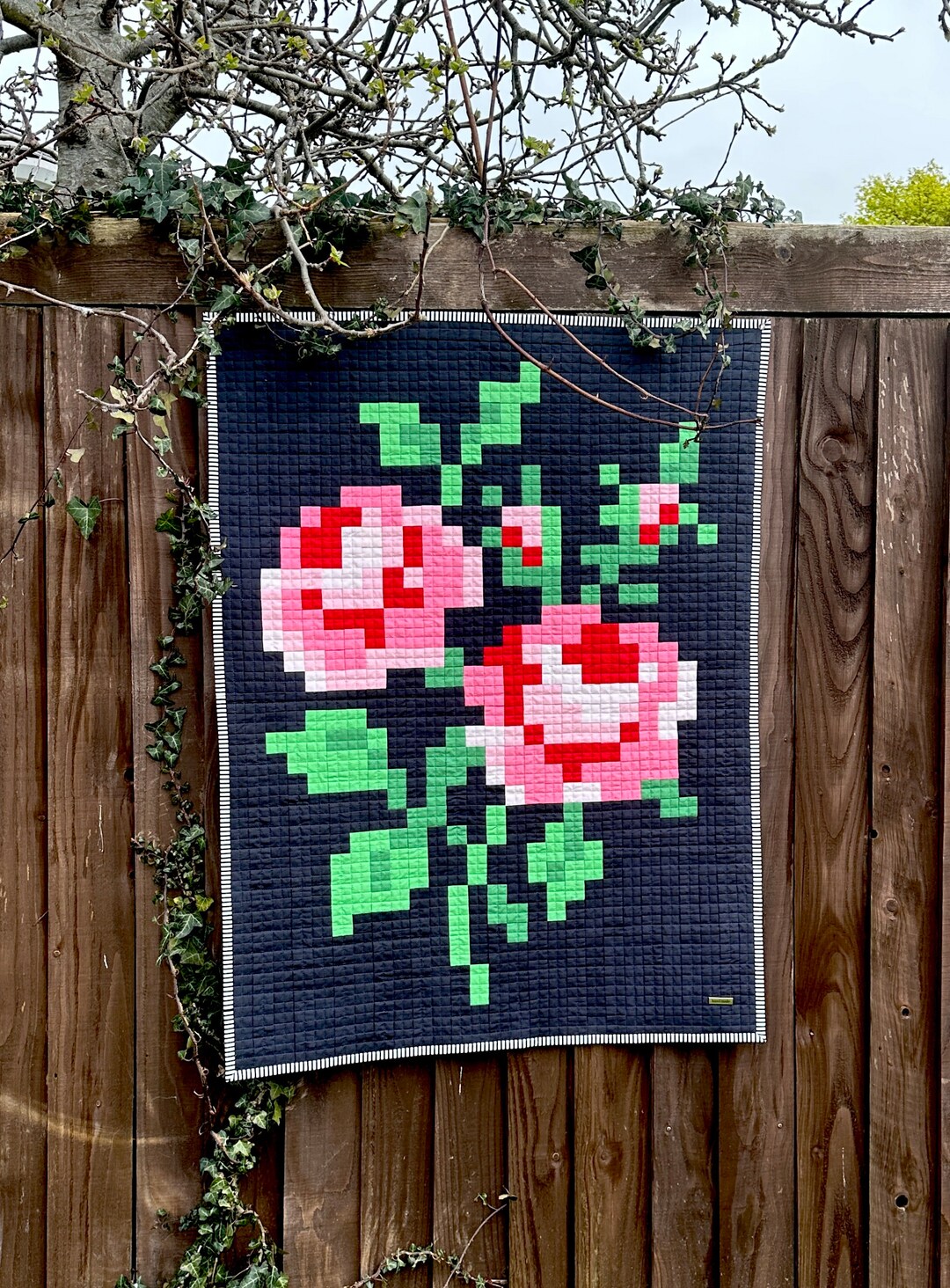 NEW DESIGN - Pixelated Rose Quilted Wallhanging A4 Printed Sewing ...