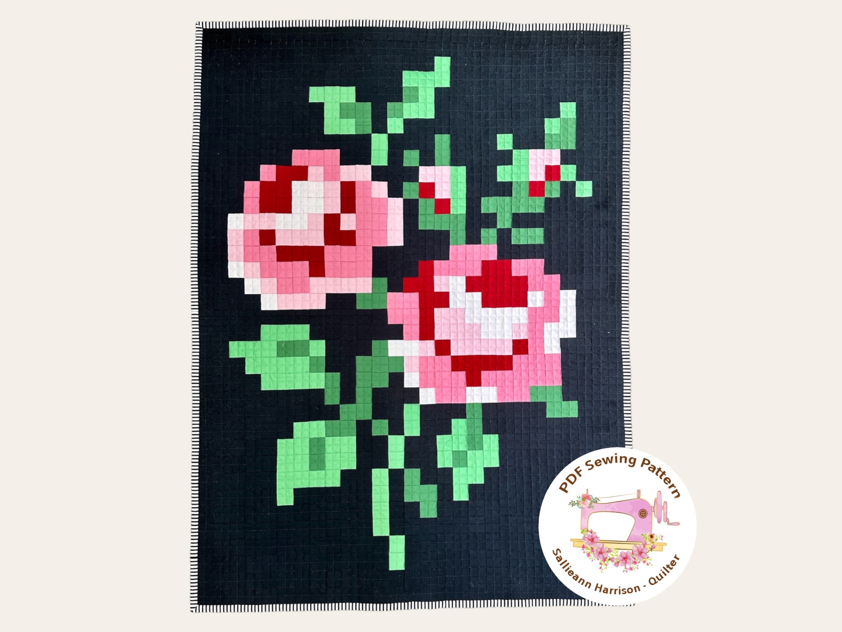 Pixelated Rose Quilt Pattern | Modern Patchwork Wall Hanging (PDF ...